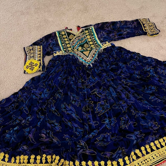Dresses | Afghan Vintage Embroidered Blue And Yellow Dress | Poshmark